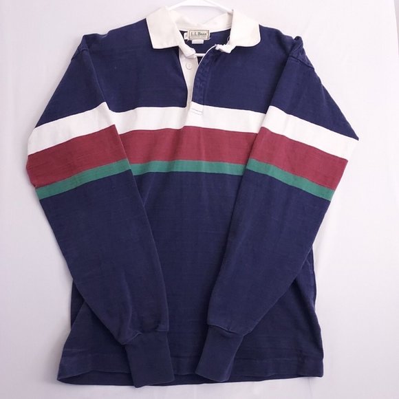L.L. Bean | Shirts | Vintage Ll Bean Rugby Shirt Polo Mens Xl Blue Striped Long Sleeve Made In ...